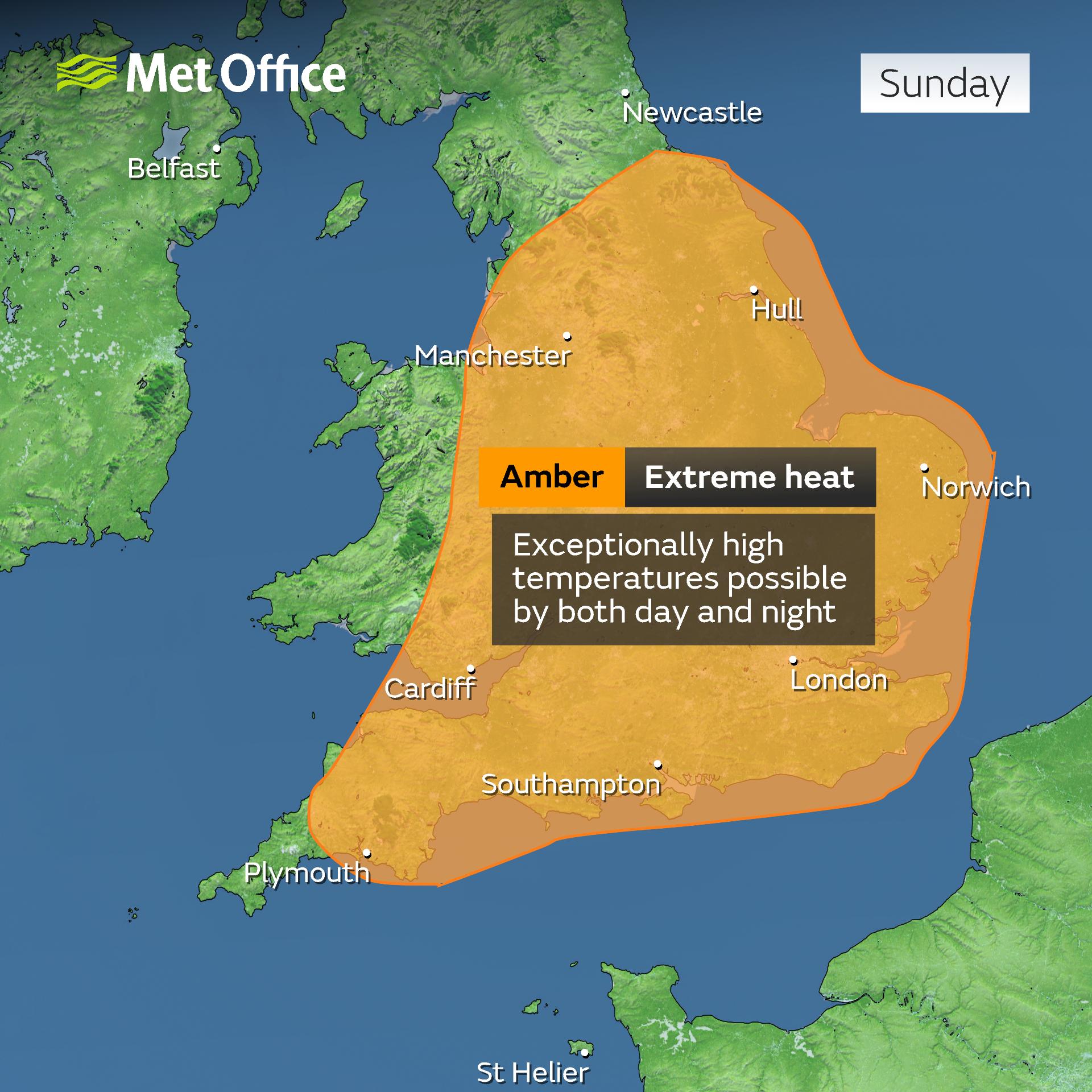 Rare amber weather warning for 'extreme heat' issued
