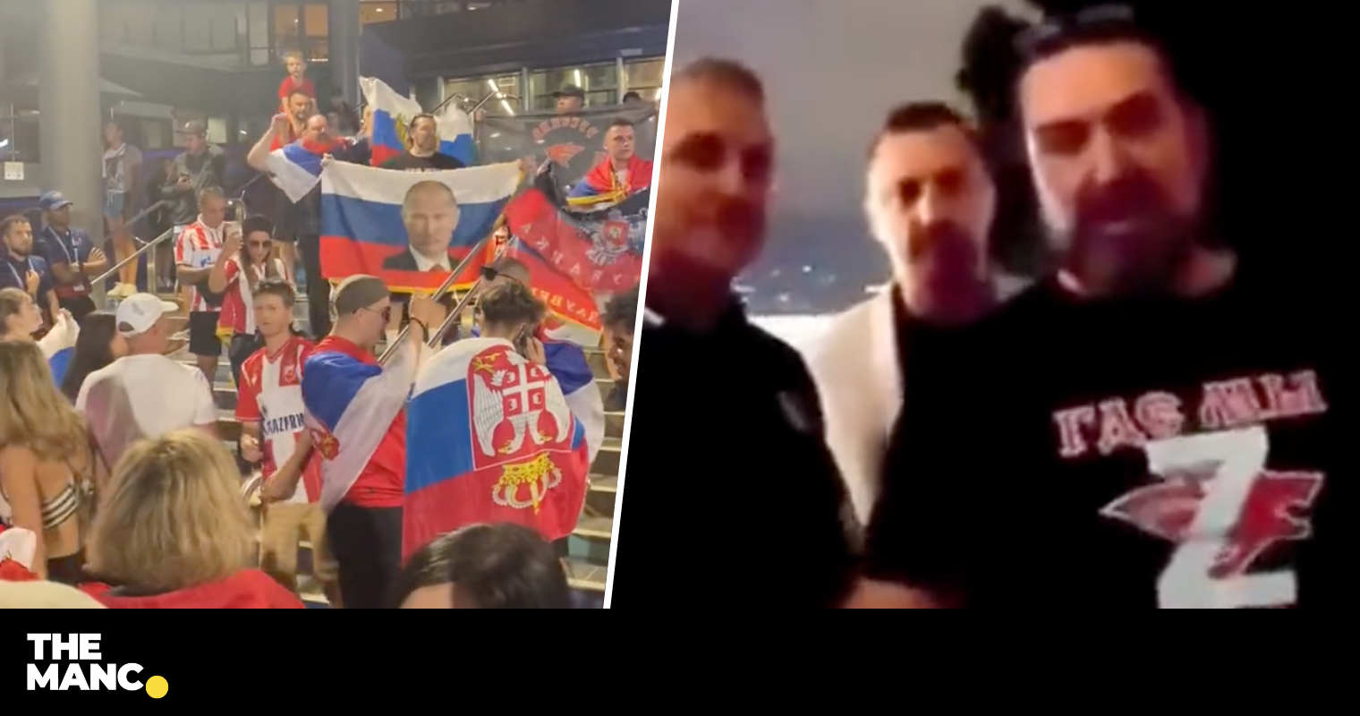 Russian supporters waving Putin flags and wearing 'Z' war symbols ...