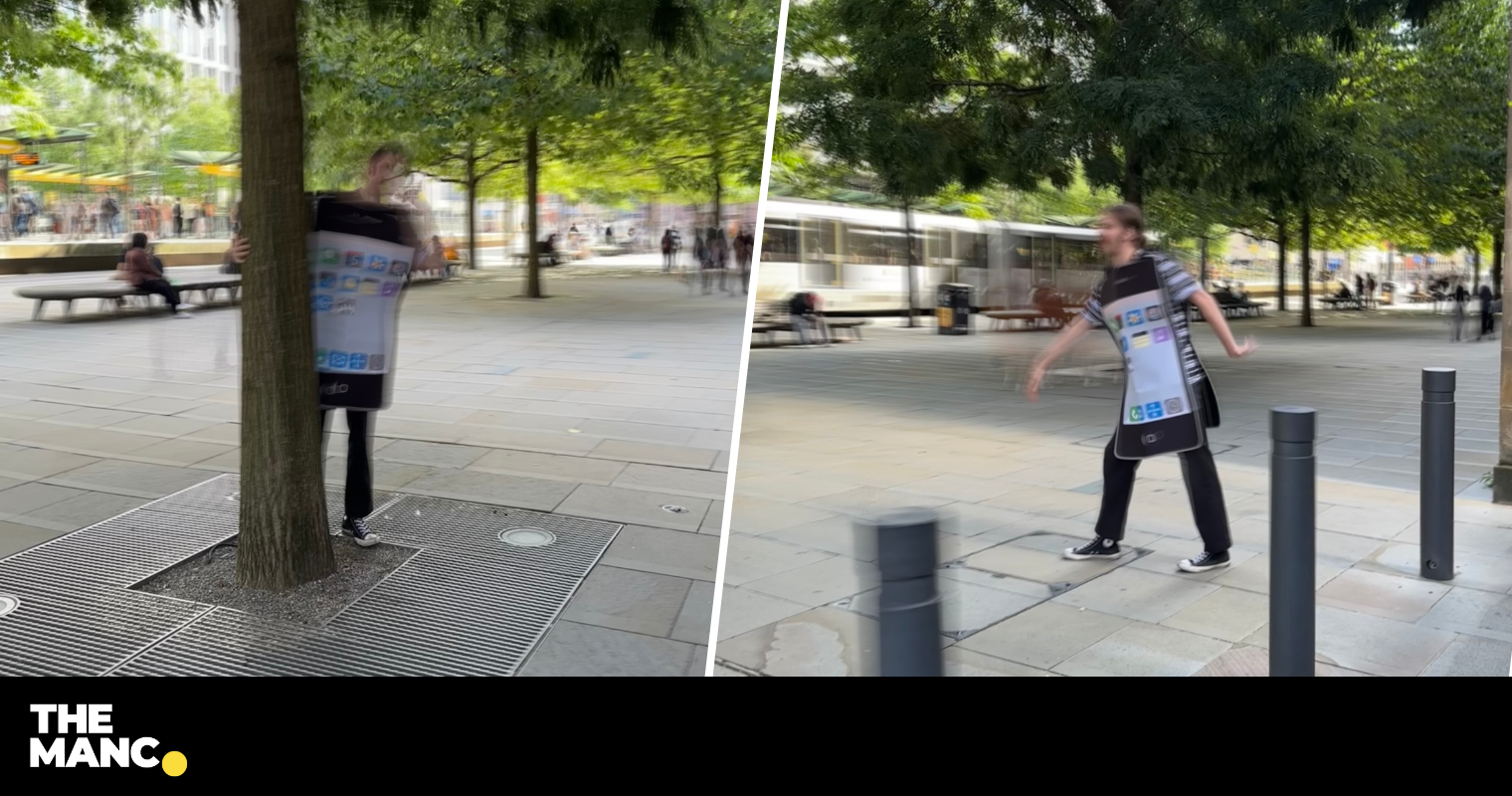 Mysterious giant mobile phone spotted running through Manchester city ...