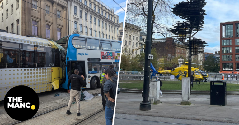 Major Metrolink shutdown after tram and Manchester bus crash